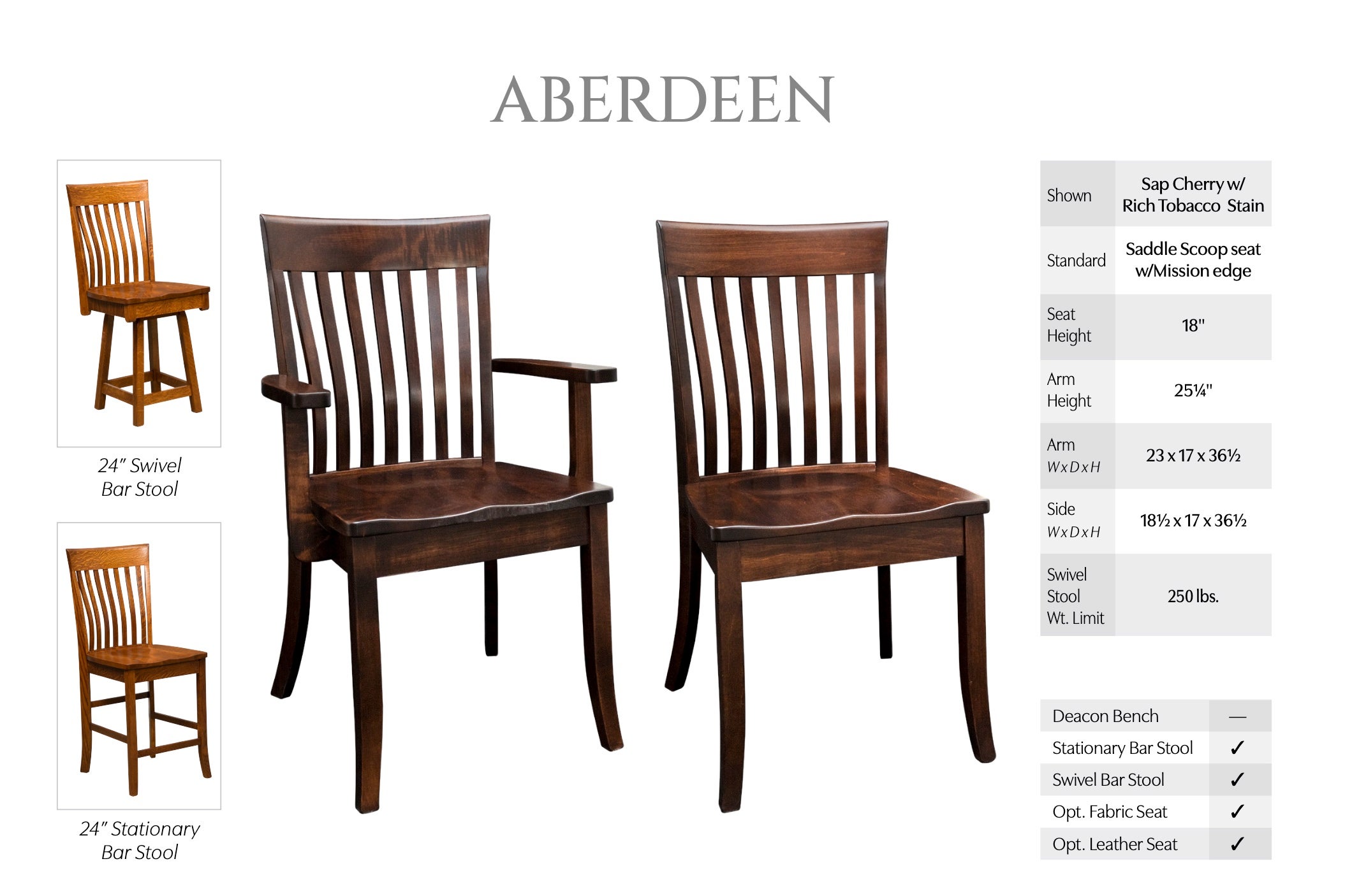 Aberdeen 24" Swivel Bar Stool | Menzel's Amish