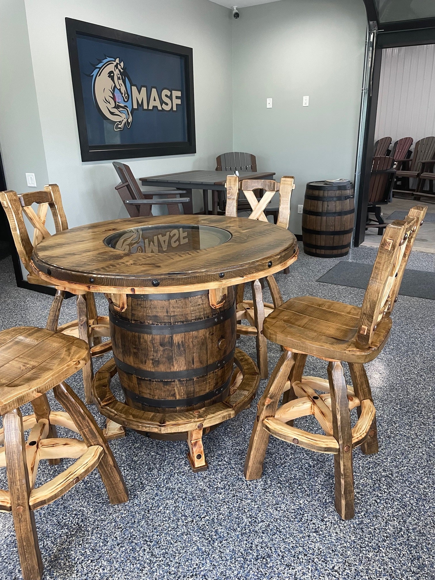 Whiskey Barrel Pub Set | Menzel's Amish Shelter & Fabrication