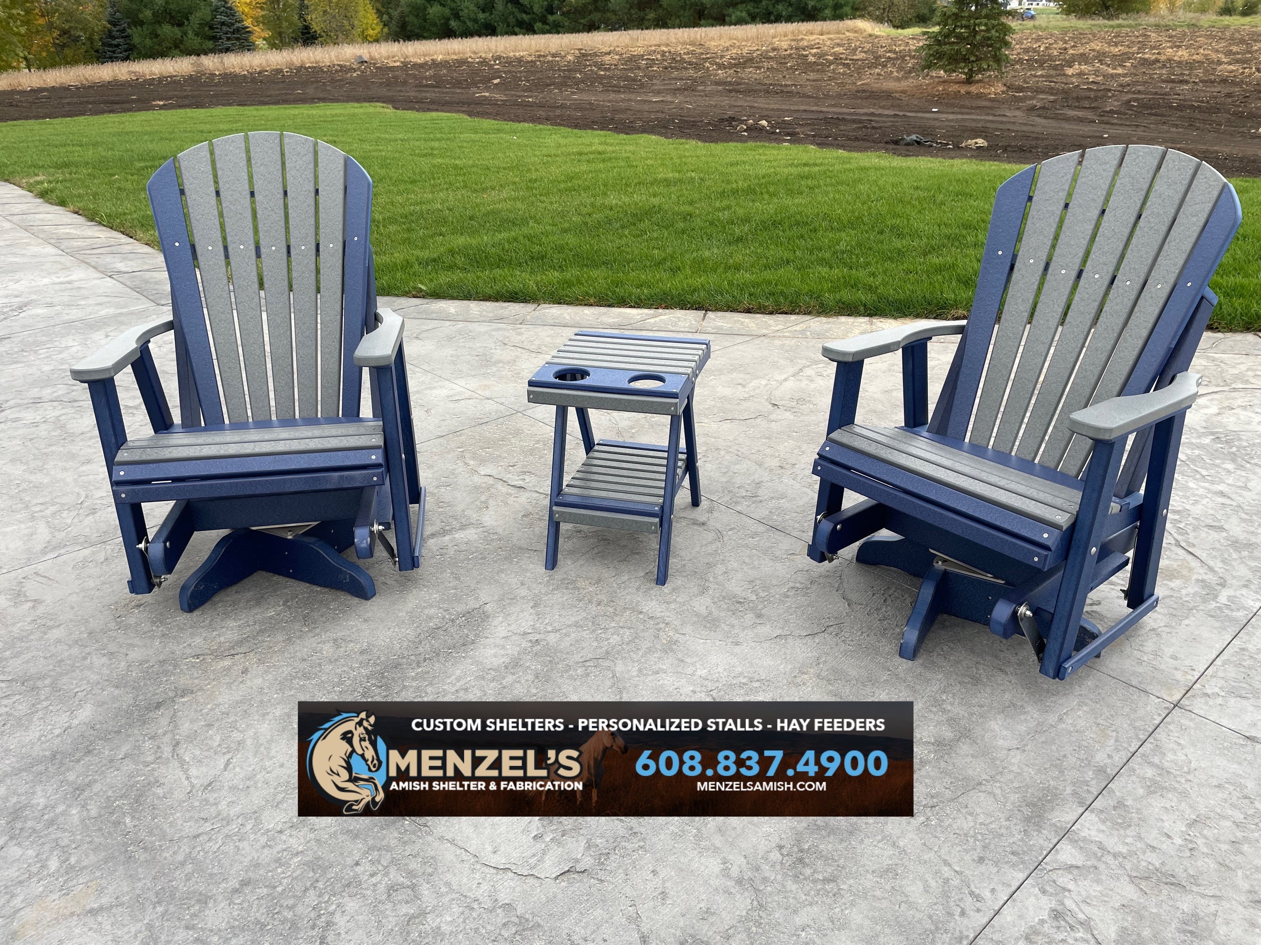 Menzel Swivel Glider and Table Set Fan Back | Menzel's Amish Shelter ...